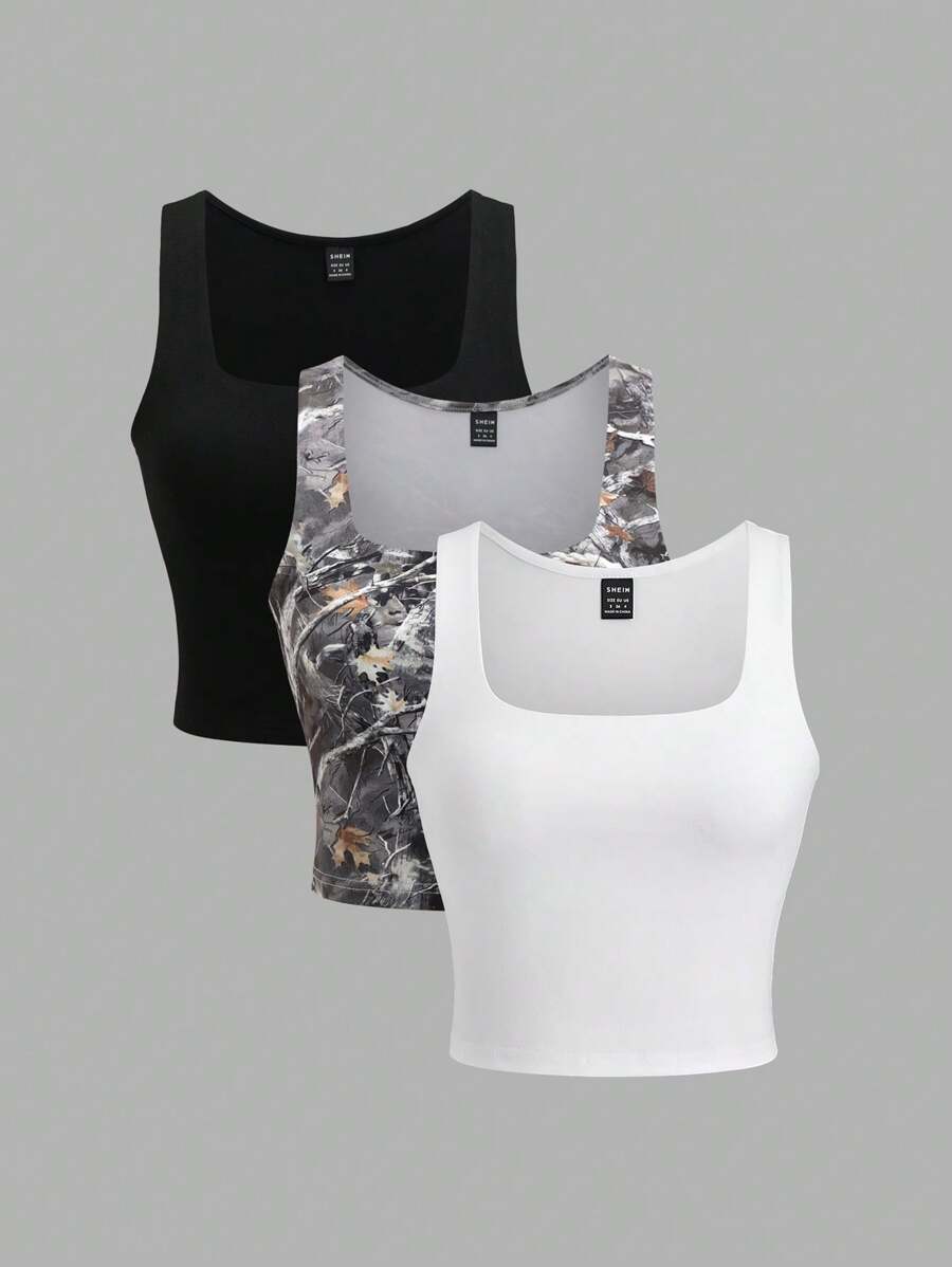 Flirla 1pc Rectangular Neckline, Cropped, Snug-Fit, Low-Cut, Fitted ...