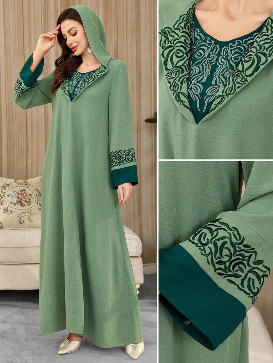 Al Najma Women's Floral Patchwork Print Hooded Long Sleeve Arabic Style ...