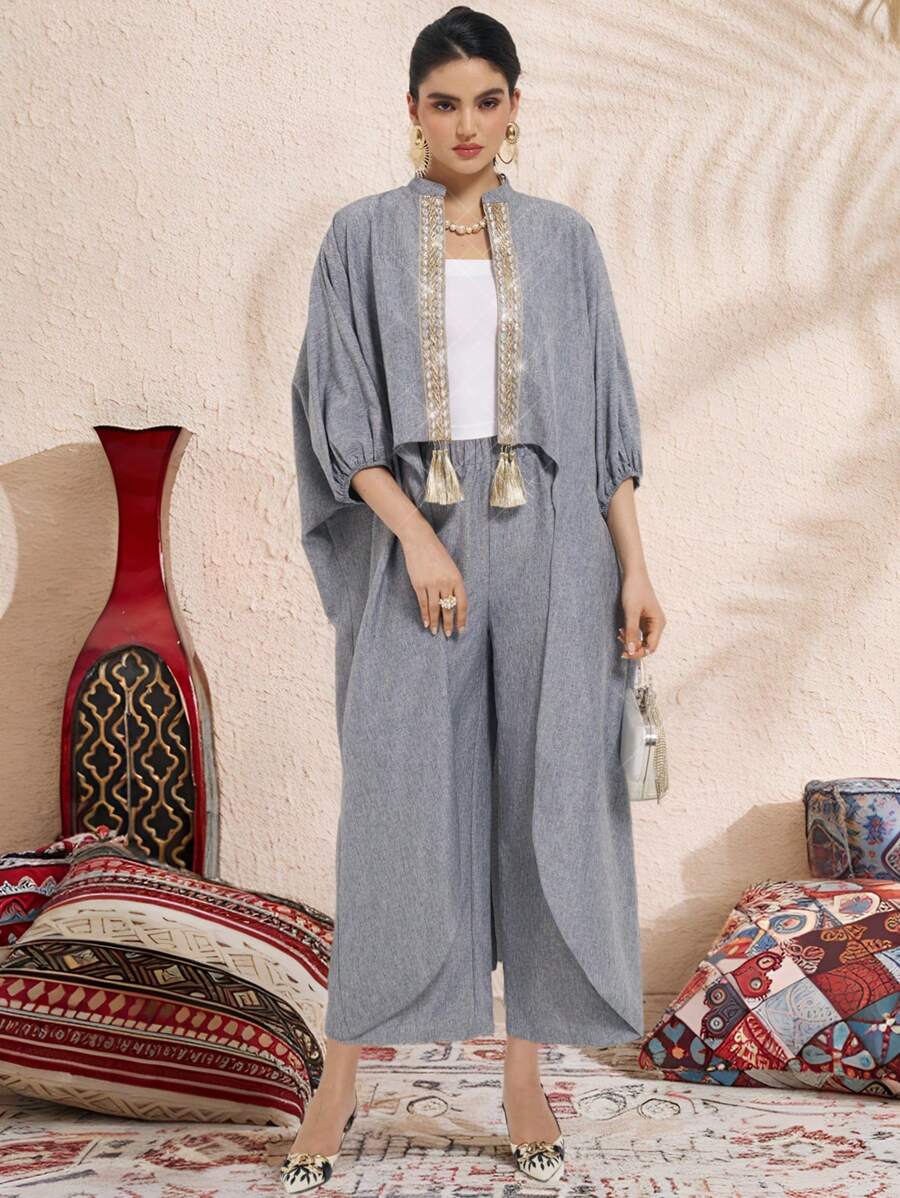 SHEIN Najma Women Arabic-Style Set: Solid Color Splice Tassel Decor ...
