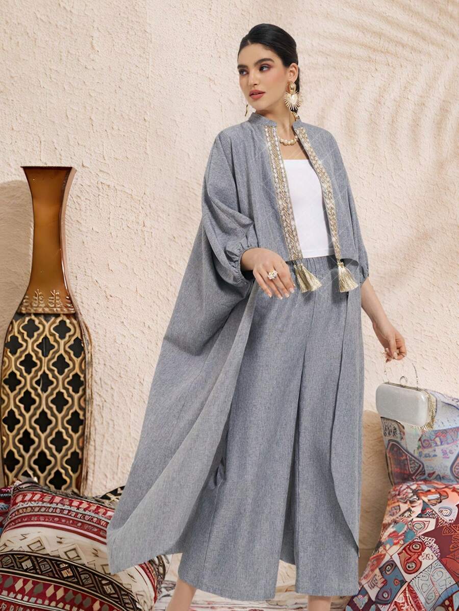 SHEIN Najma Women Arabic-Style Set: Solid Color Splice Tassel Decor ...