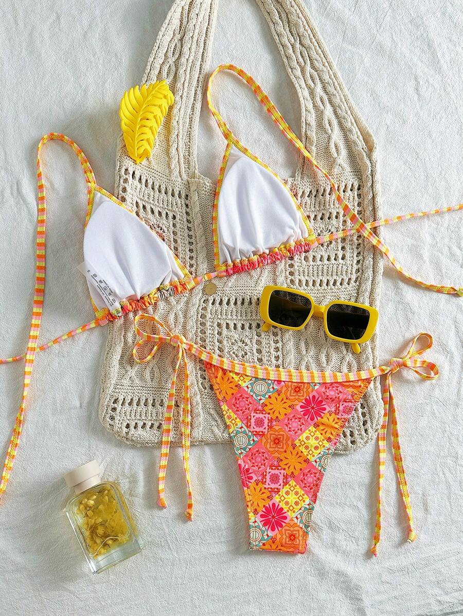 SHEIN Swim Spring Break Women Random Ditsy Floral Colorblock Trim Vest ...