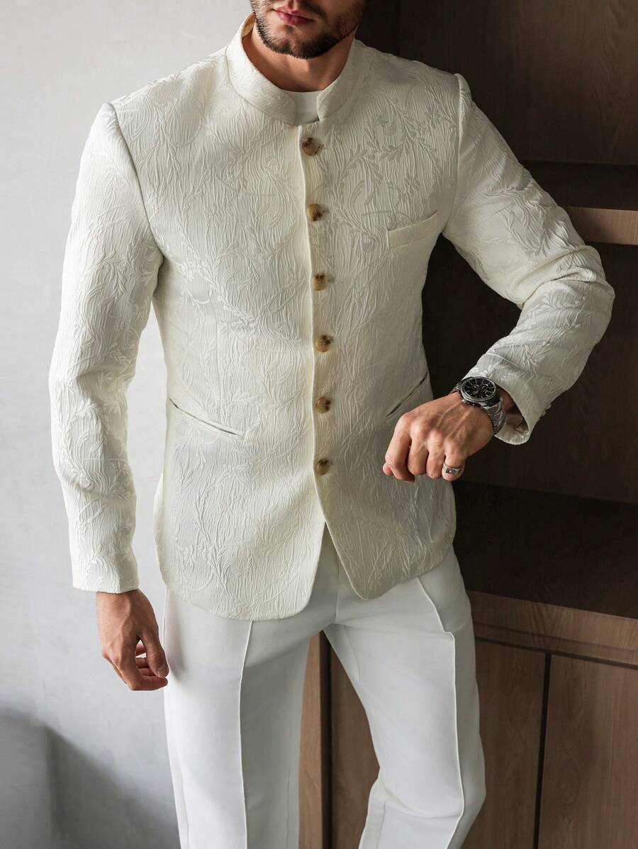 Manfinity Homme Men's Long Sleeve Jacquard Single-Breasted Fashion Suit ...