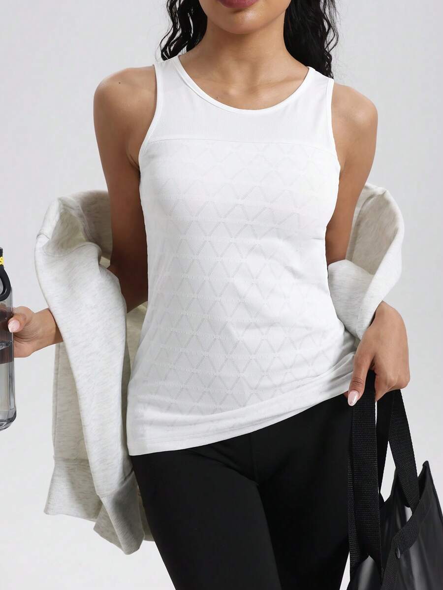 Women's White Workout Tank Top Seamless Diamond Pattern Athletic Top ...