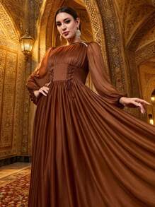 Modelyn Vestido elegante de mujer, mangas largas tipo farol ...