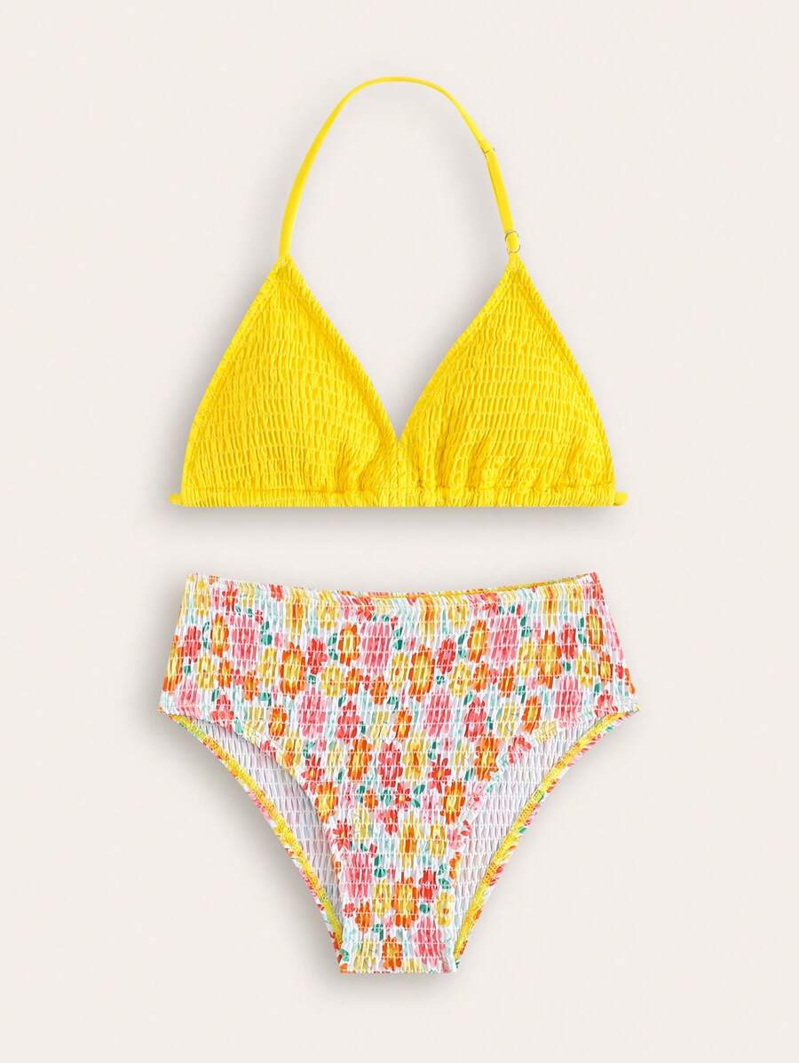 New Fashion Tween Girl Printed Splice Bikini Swimwear Set | SHEIN USA