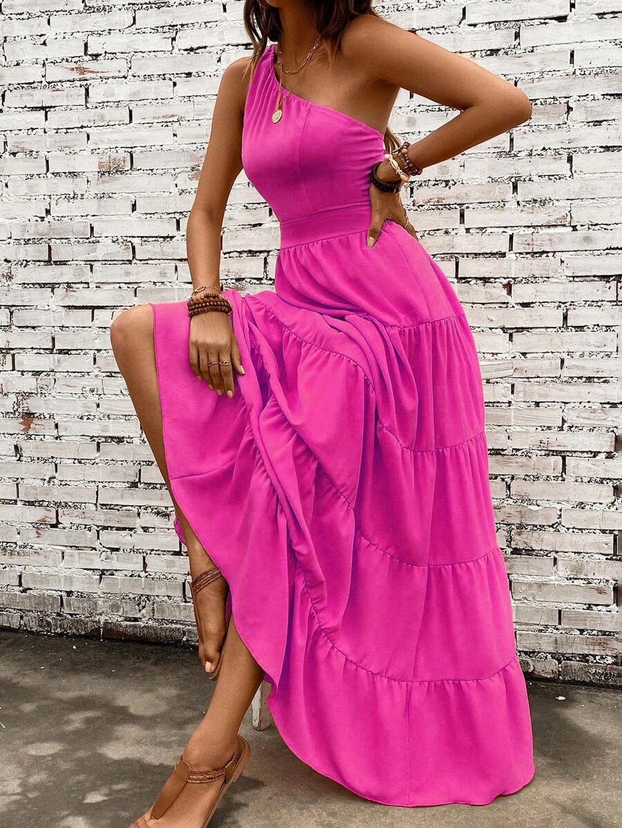 Breezaya One Shoulder Cut Out Ruffle Hem Dress For New Year Clothes Maxi Vacation Beach Outfits ...