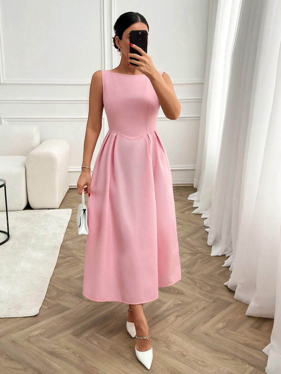 SHEIN Big Bow Detailed Back Fit And Flare Midi Woven Woman Dress ...