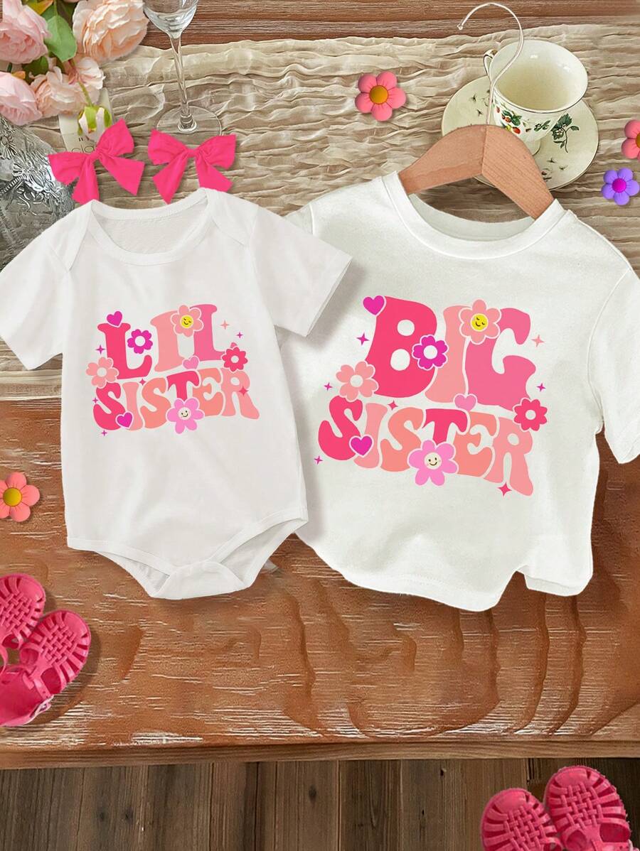 SHEIN Matching Outfits, Cute Smiling Face, Flower & LIL SISTER Letter ...