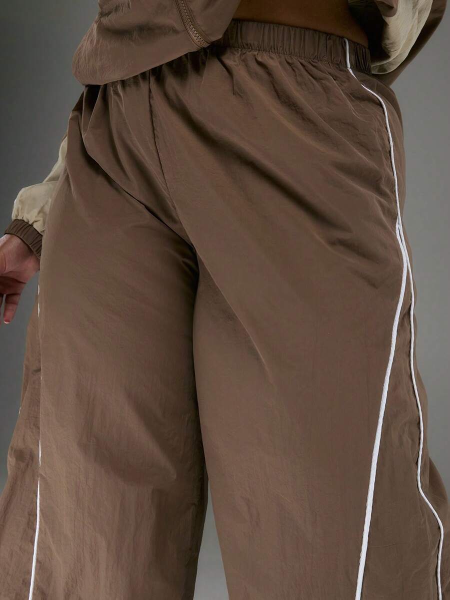 MUSERA Plus Size Nylon Wide Leg Piped Detail Tracksuit Joggers, For Y2K ...