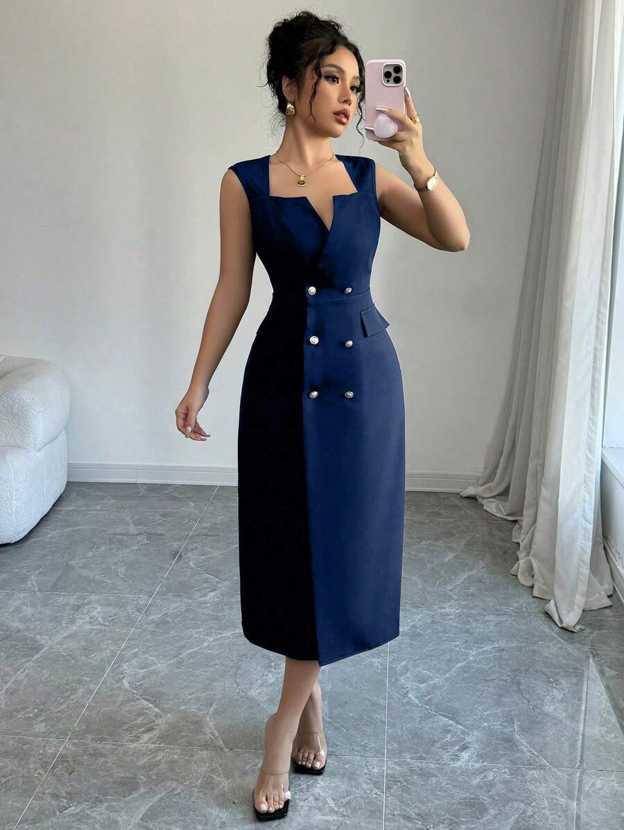 Elenzga Women's Black Open Front Button Down Midi Dress Maxi Women ...