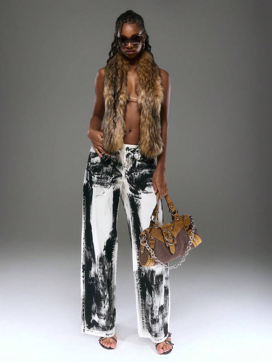 MUSERA Straight Leg Extreme Wash Contrast Jeans Street Style | SHEIN UK