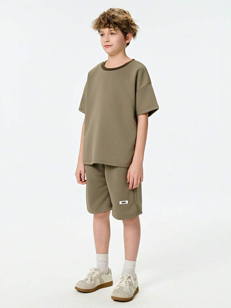 2pcs/Set Tween Boy Color Block Round Neck Short Sleeve T-Shirt And ...