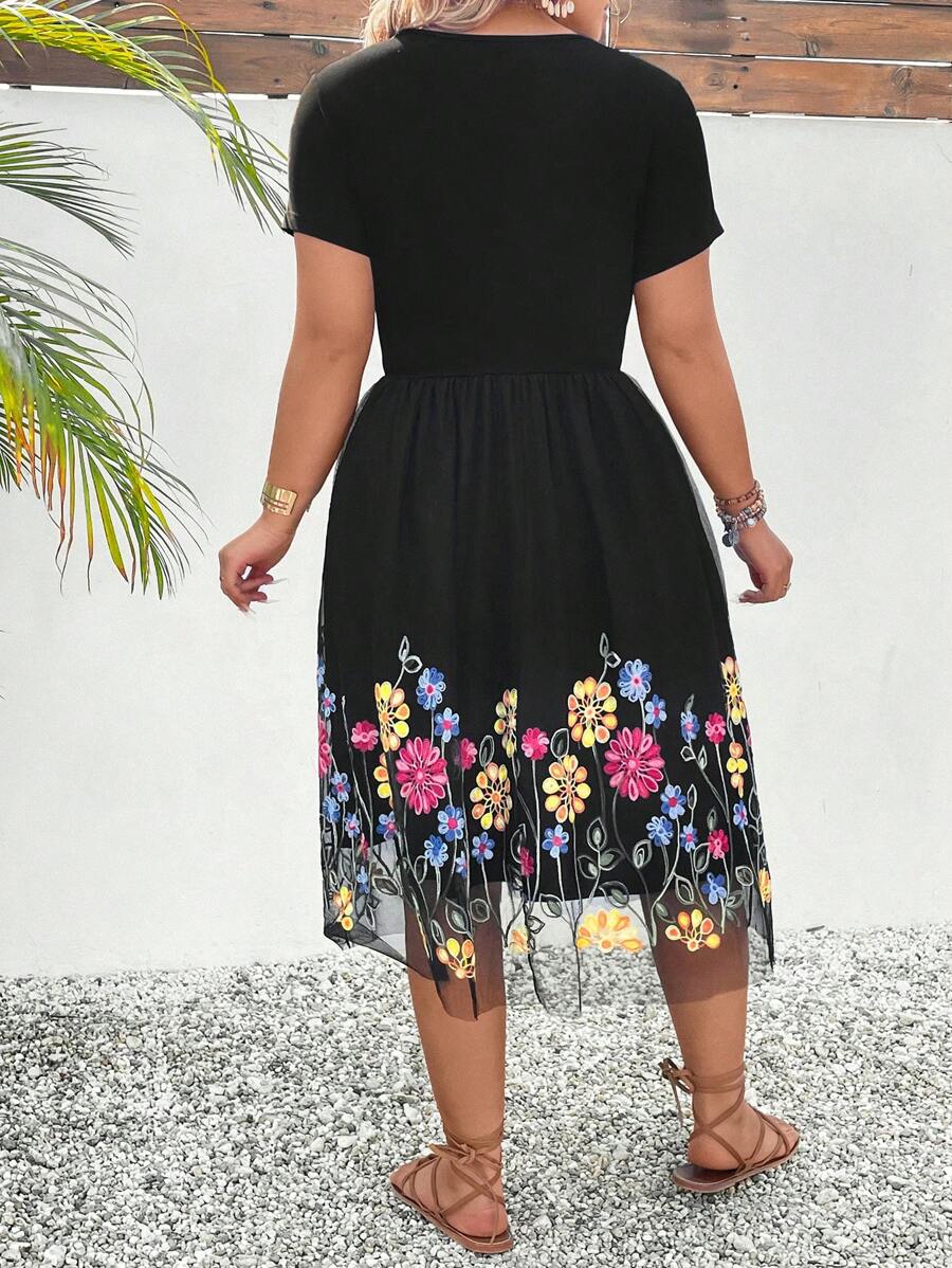 SHEIN Clasi Plus Size Elegant Applique Mesh Patchwork Wedding Event Dress | SHEIN UK