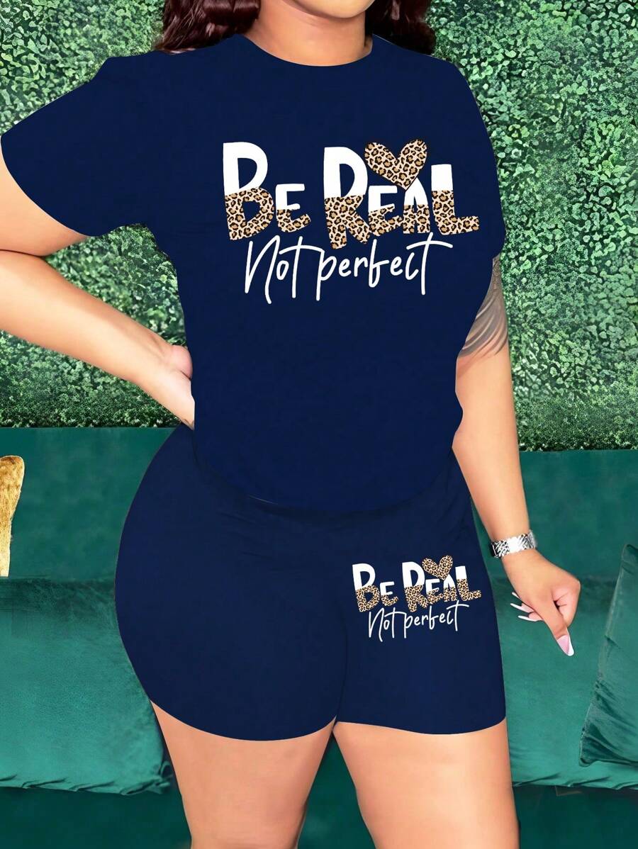 SHEIN Set casual a due pezzi con stampa leopardata e slogan, adatto per ...