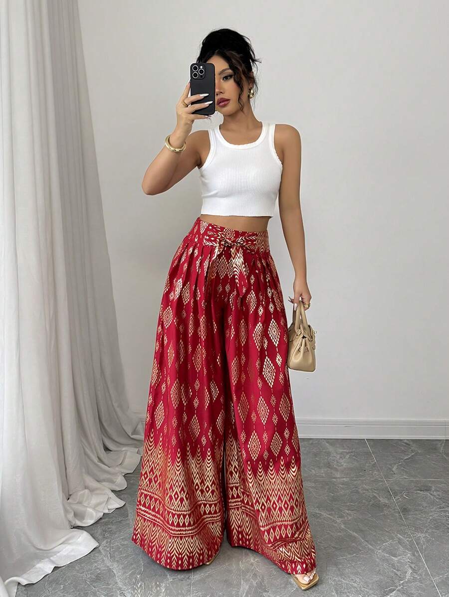 SHEIN Raffinéa Women's 2025 New Model Gold Foil Material Wide Leg ...