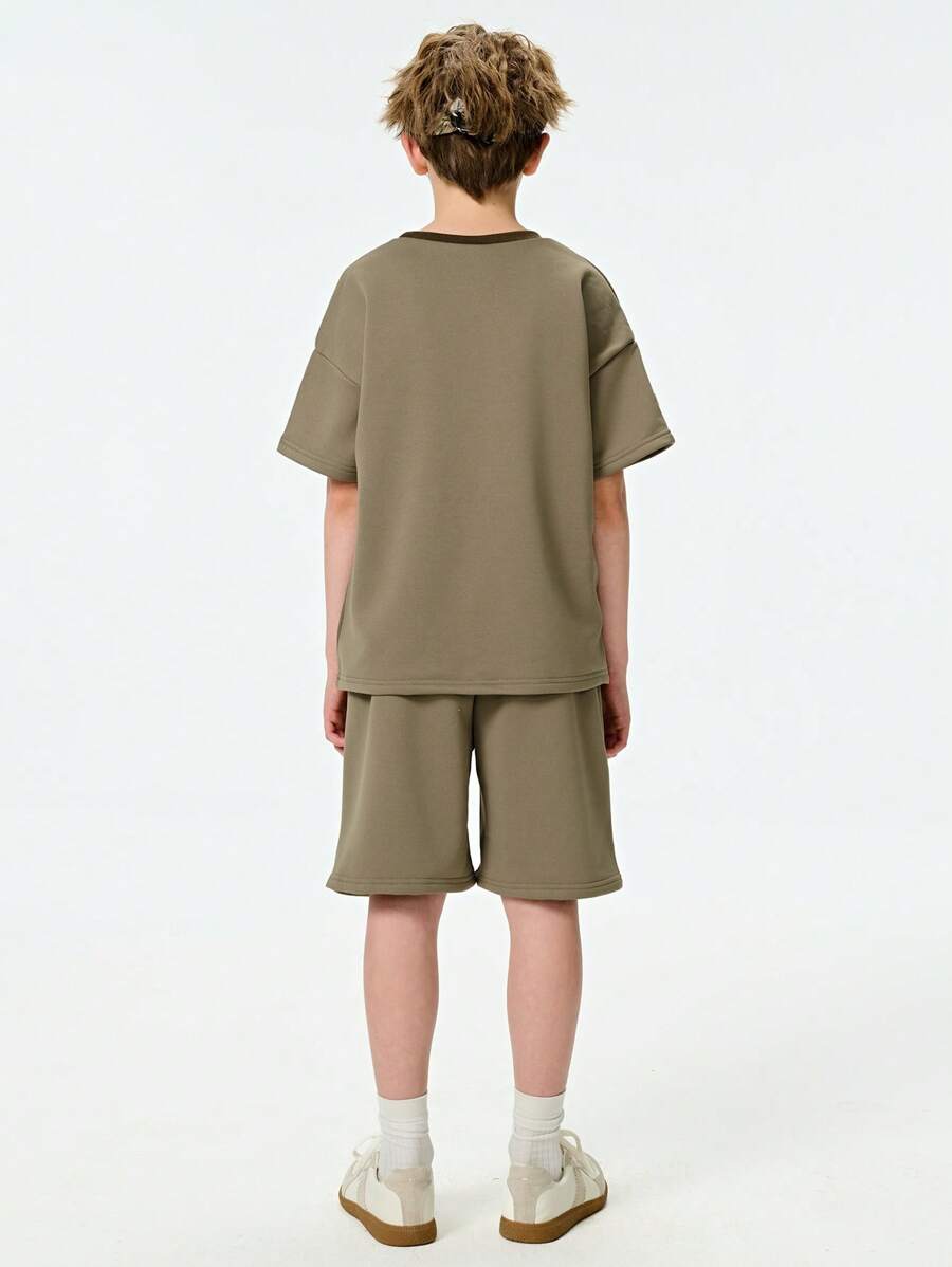 2pcs/Set Tween Boy Color Block Round Neck Short Sleeve T-Shirt And ...