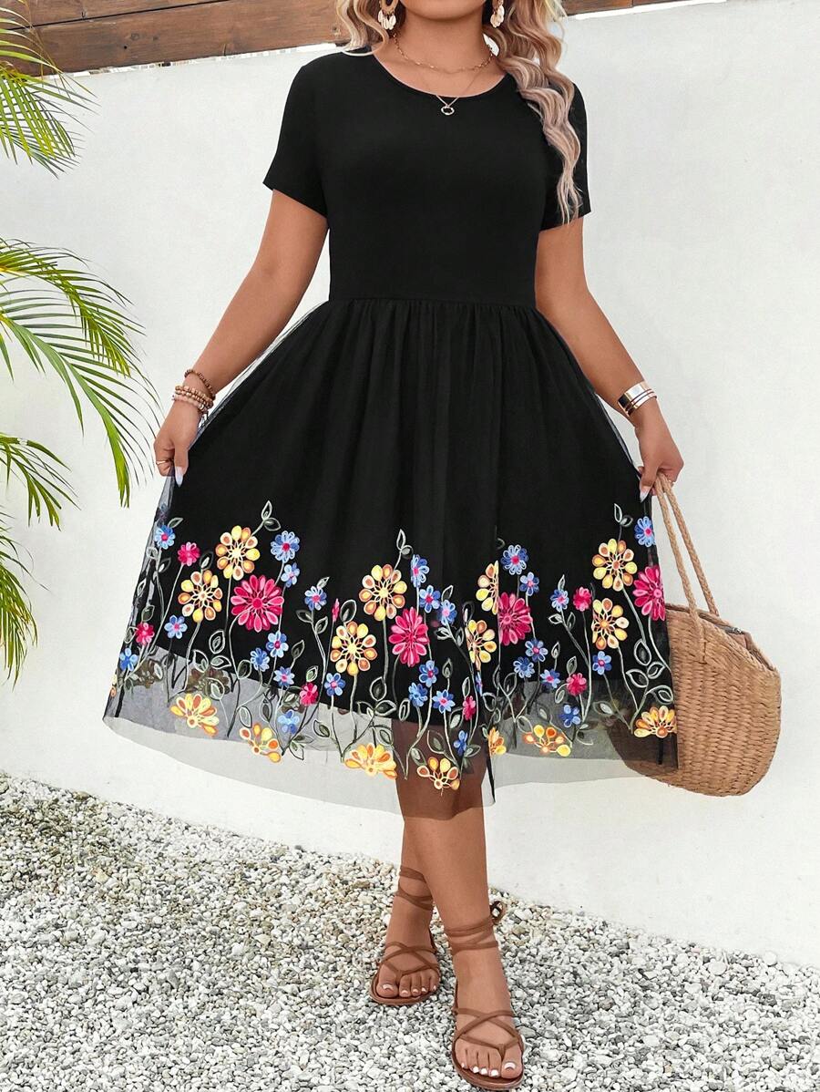 SHEIN Clasi Plus Size Elegant Applique Mesh Patchwork Wedding Event Dress | SHEIN UK