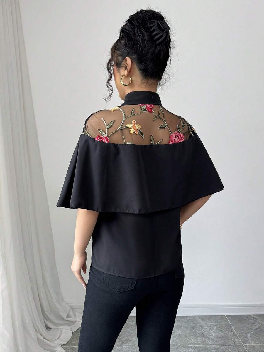 SHEIN Raffinéa Women's 2025 New Rose 3D Mesh Patchwork Casual Shirt ...