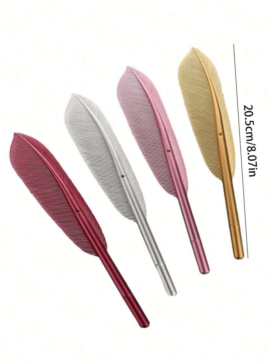 SHEIN 6pcs Mixed Retro Feather Pens, Metal Feather Ballpoint Pens ...