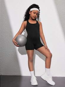 SHEIN Tween Girls' Casual Sleeveless Cutout Back U-Neck One-Piece ...