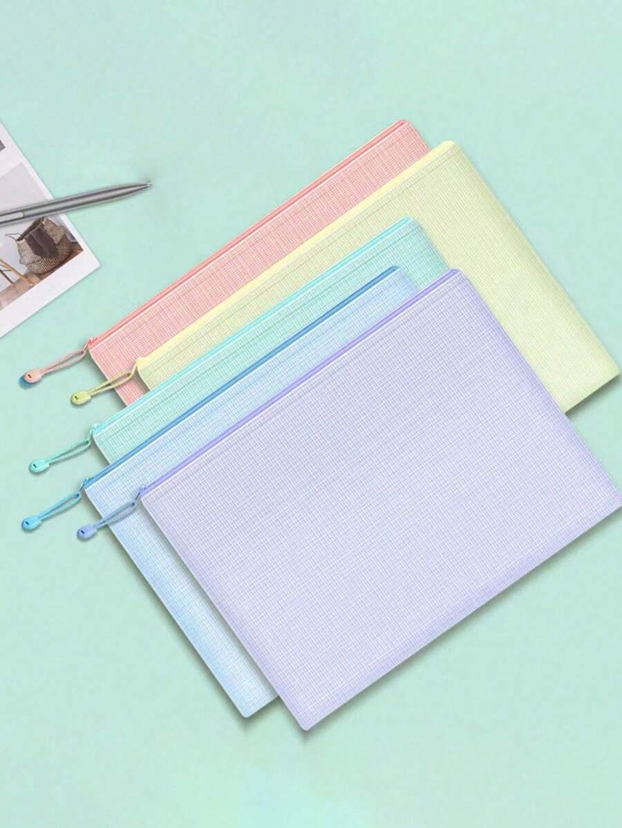 SHEIN 5pcsA4 File Organizer Bag Sticky Plastic Pink Zipper Bag School ...