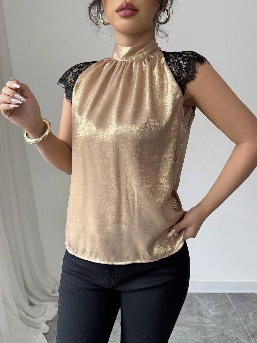 SHEIN Raffinéa Women's 2025 New Style Metallic Gold Foil Splicing Black ...