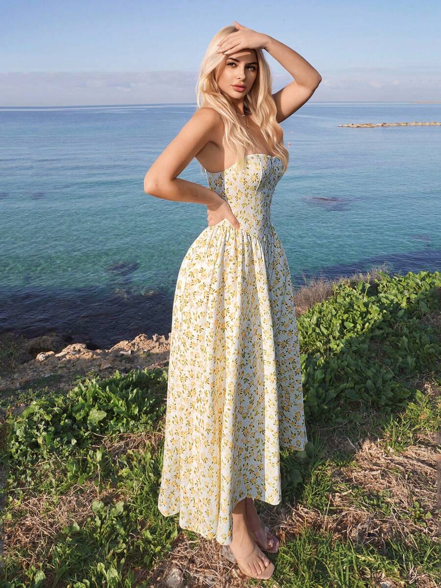 Sweetina Spring And Summer Yellow Vacation Casual Ditsy Floral ...