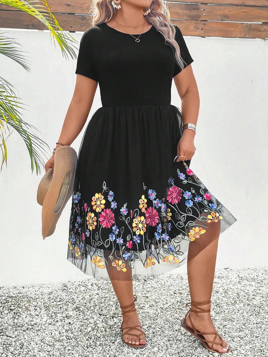 SHEIN Clasi Plus Size Elegant Applique Mesh Patchwork Wedding Event Dress | SHEIN UK