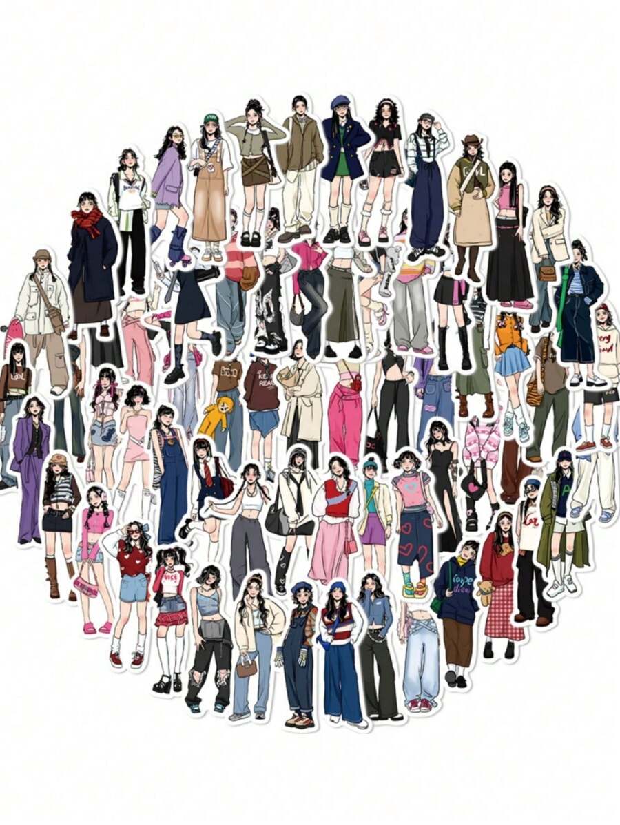 SHEIN 65pcs Modern Girl Fashion Stickers For Decorating Guitar, Luggage ...