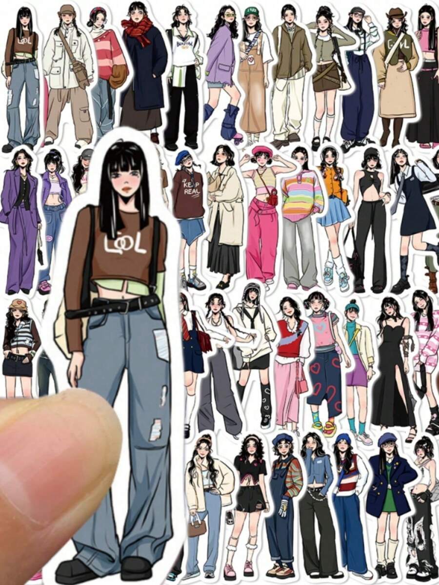 SHEIN 65pcs Modern Girl Fashion Stickers For Decorating Guitar, Luggage ...