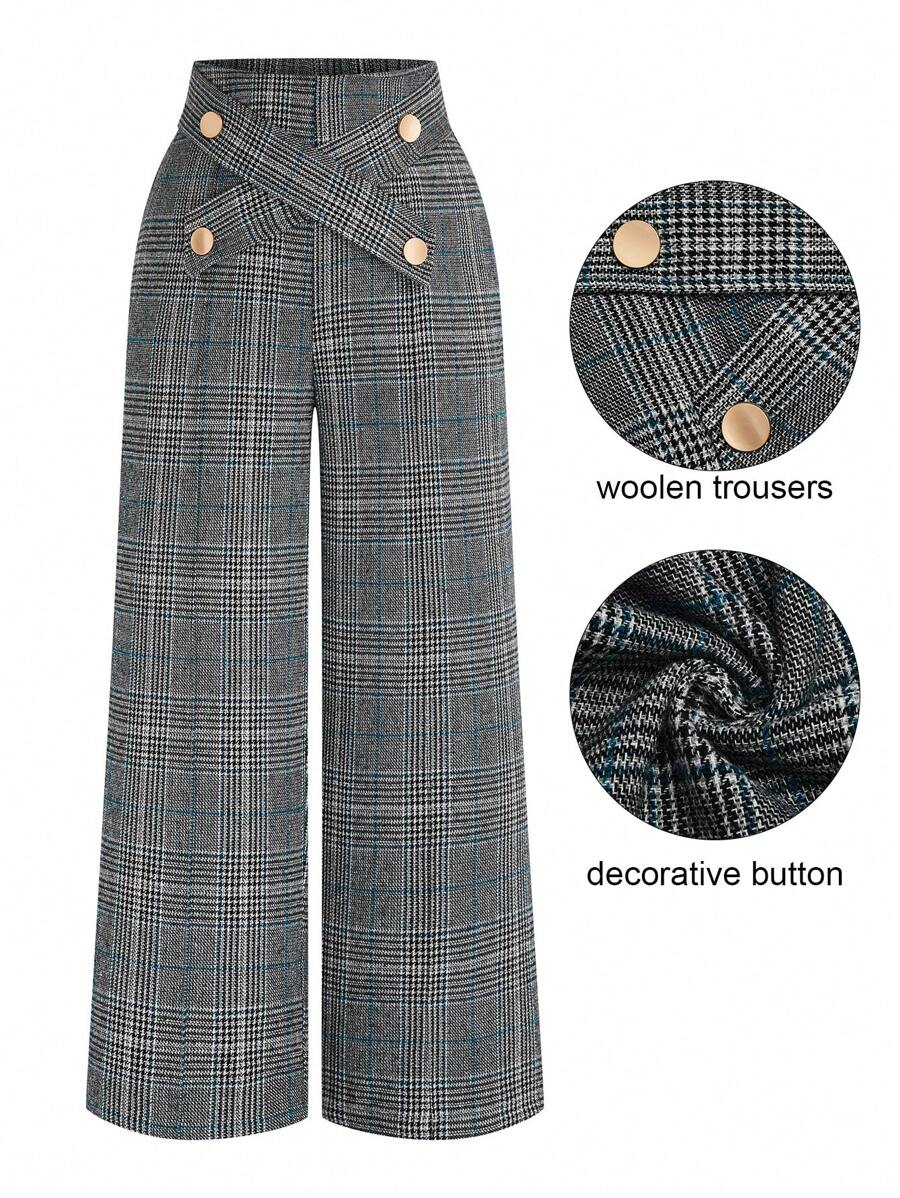 Celure Plus Size Women Coarse Tweed Check Pattern Elegant Commuting ...