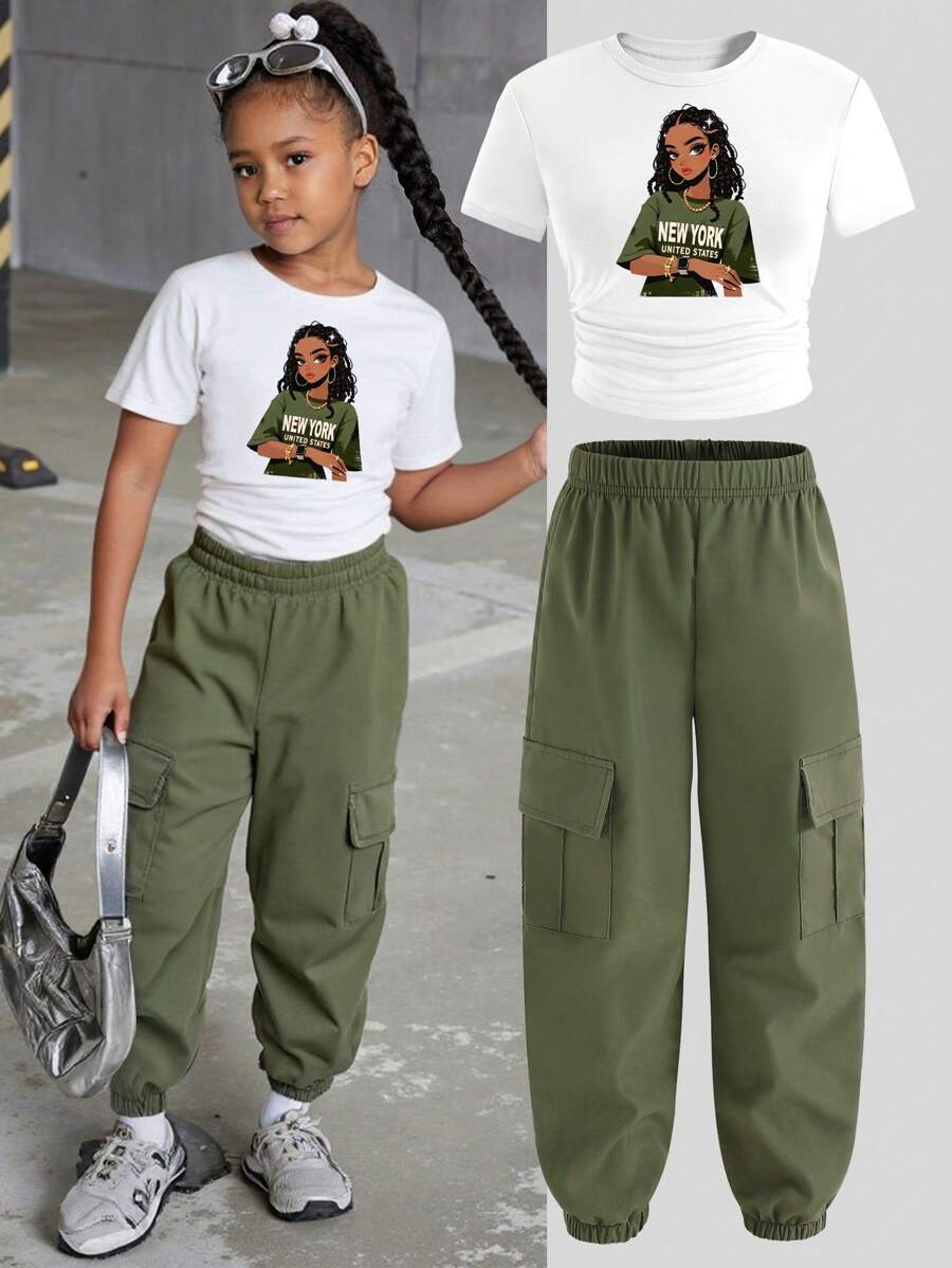 SHEIN Tween Girl Cartoon Character Printed Crew Neck Short Sleeve T ...