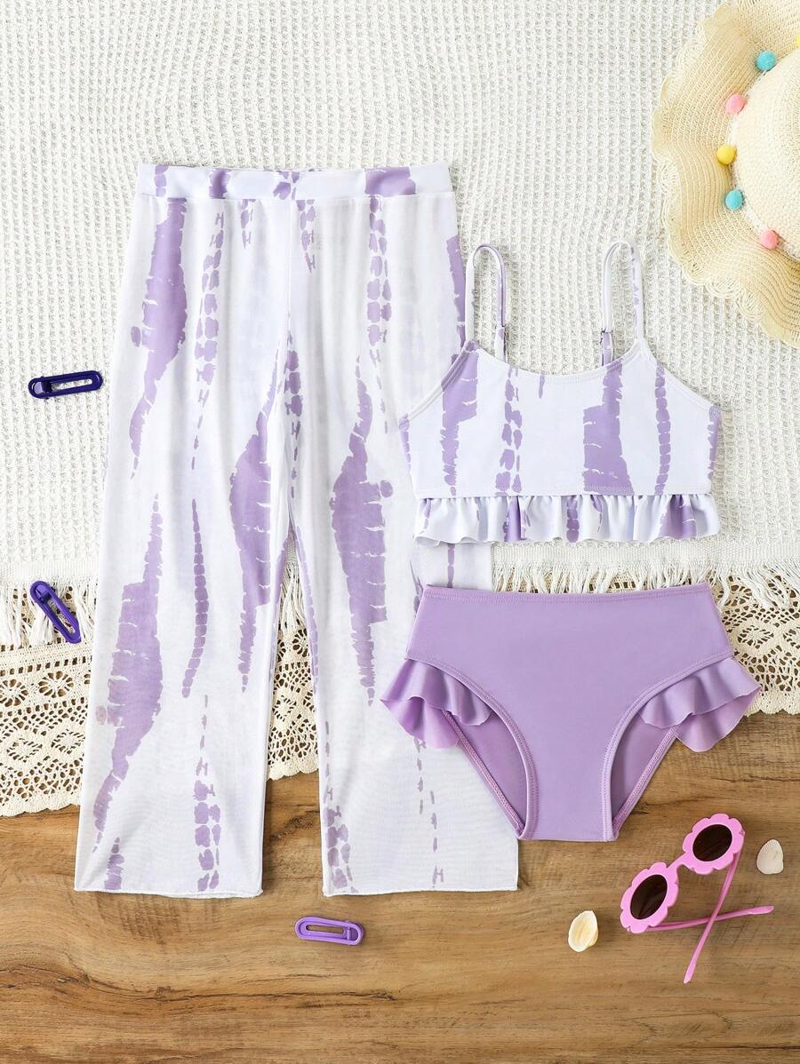 Young Girl 3 Piece Swimwear Set With Random Printed Pattern Shein Usa 6162