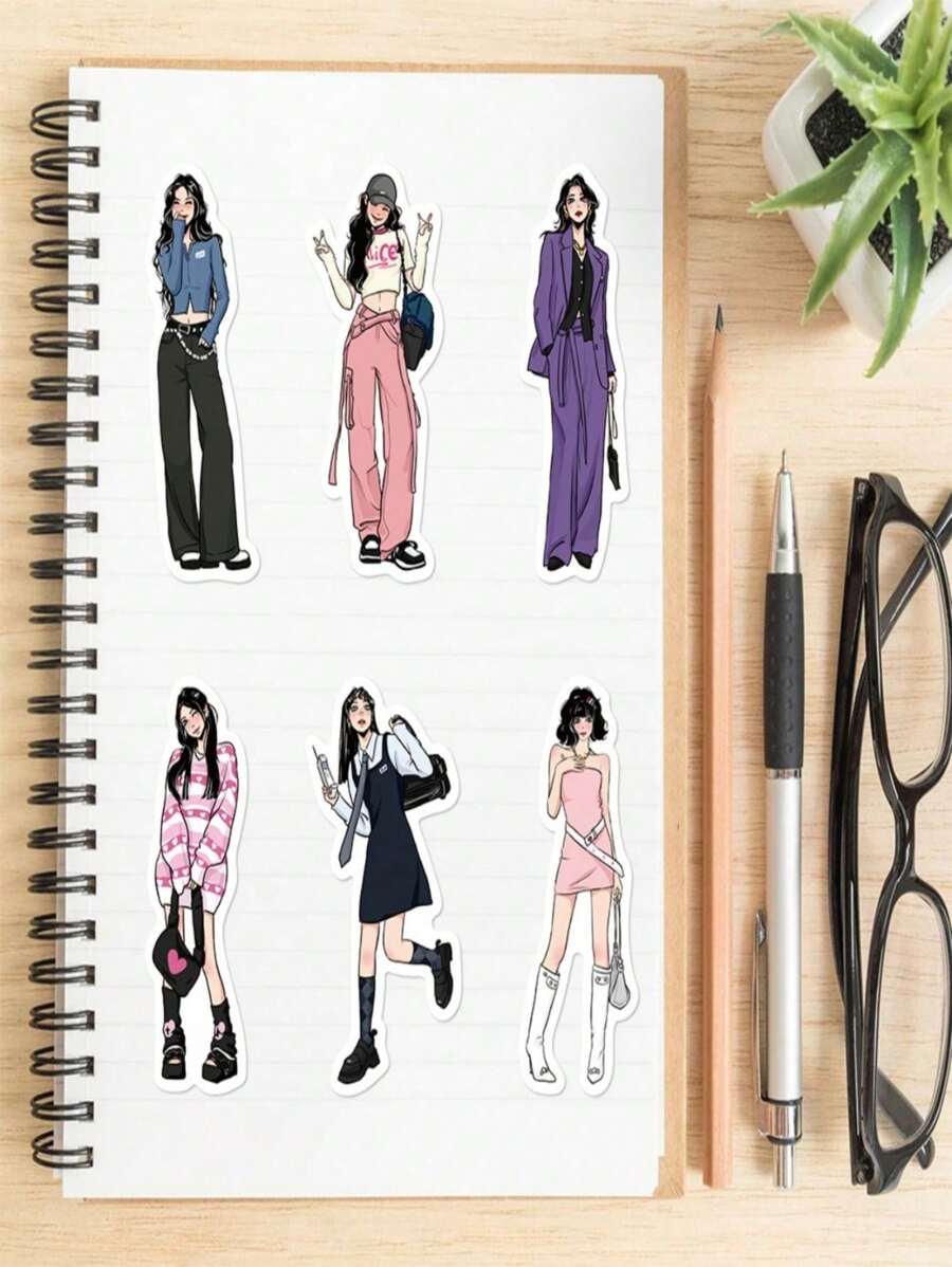 SHEIN 65pcs Modern Girl Fashion Stickers For Decorating Guitar, Luggage ...