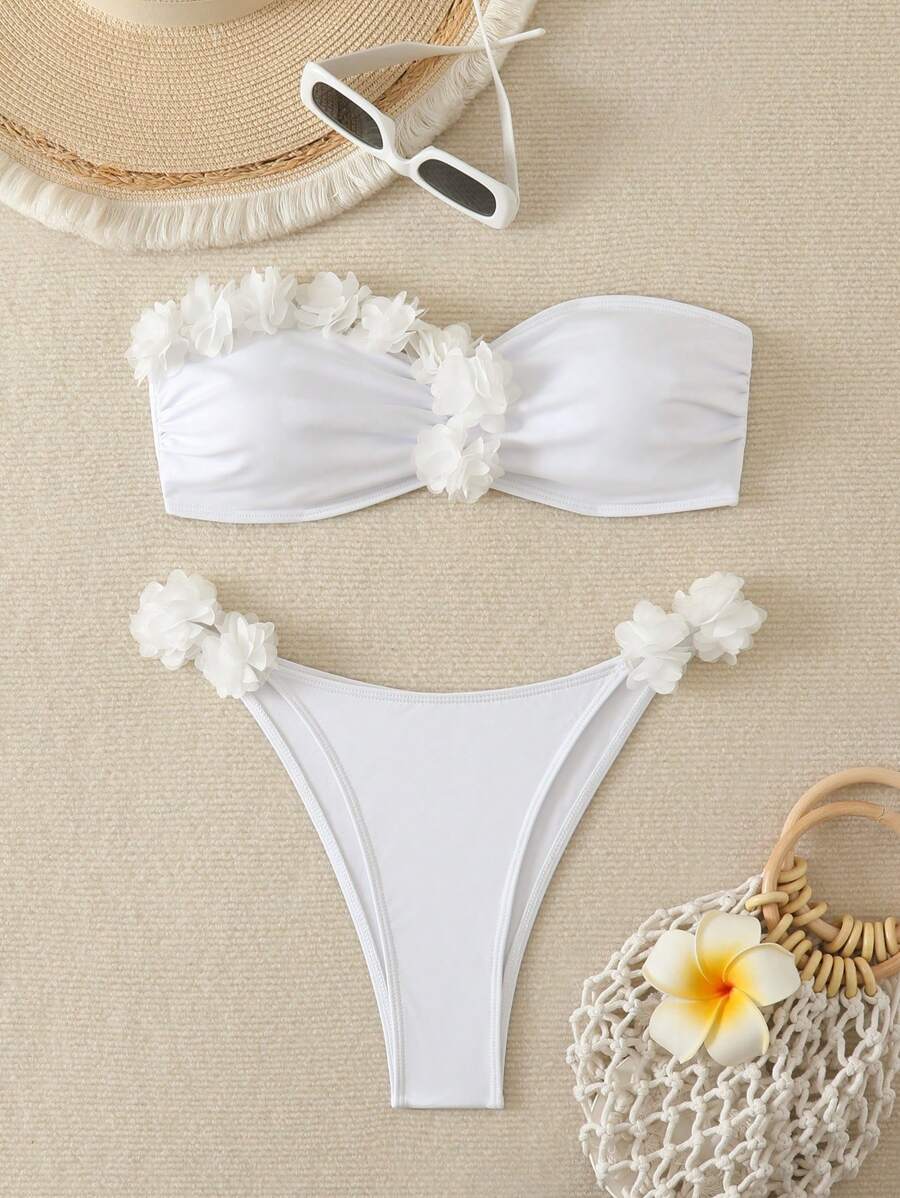 SHEIN Swim Spring Break 2025 Women Summer Beach 3D Floral Embellished ...