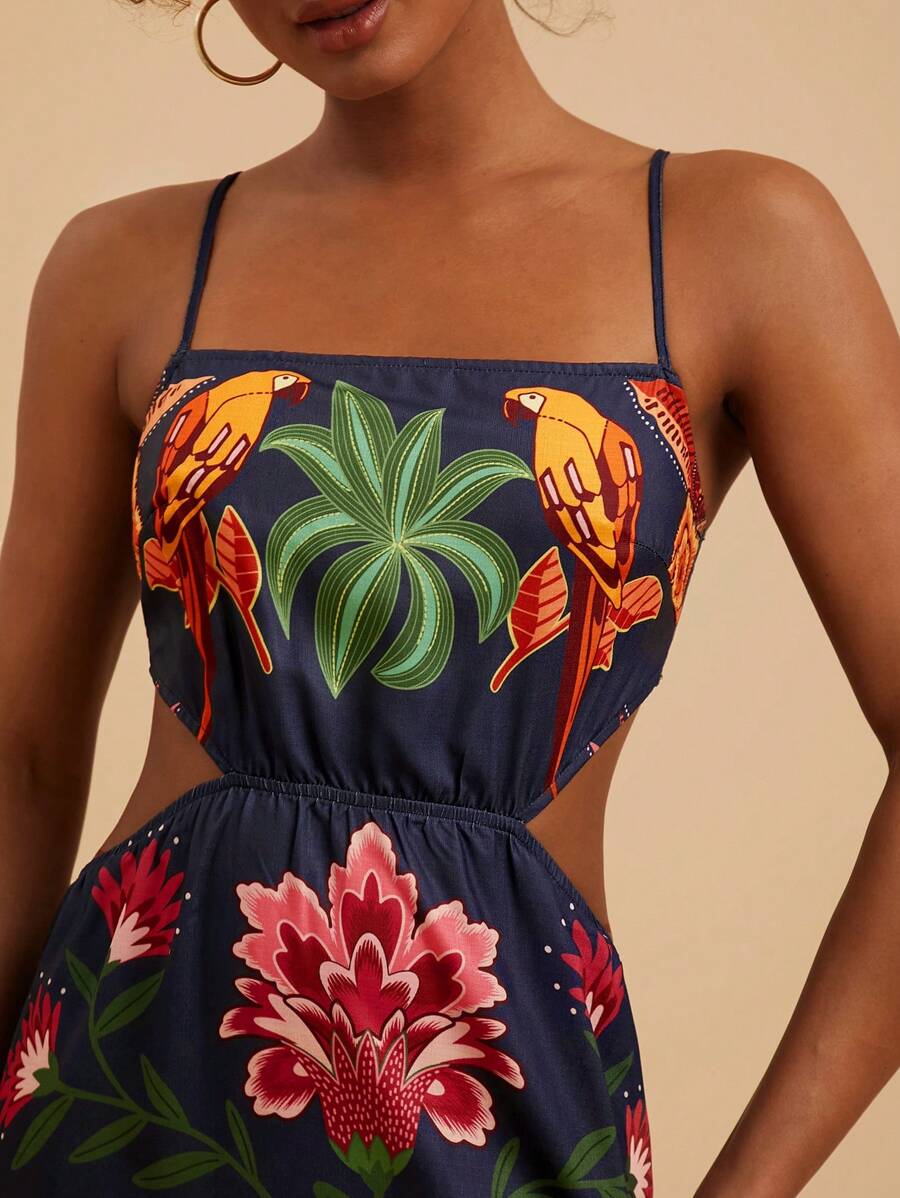 Travachic Vacation Casual Tropical Print Spaghetti Strap Dress,Summer ...