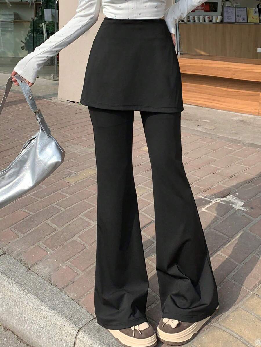 DAZY Women Solid Color Flare Casual Pants With 2 In 1 Look | SHEIN USA
