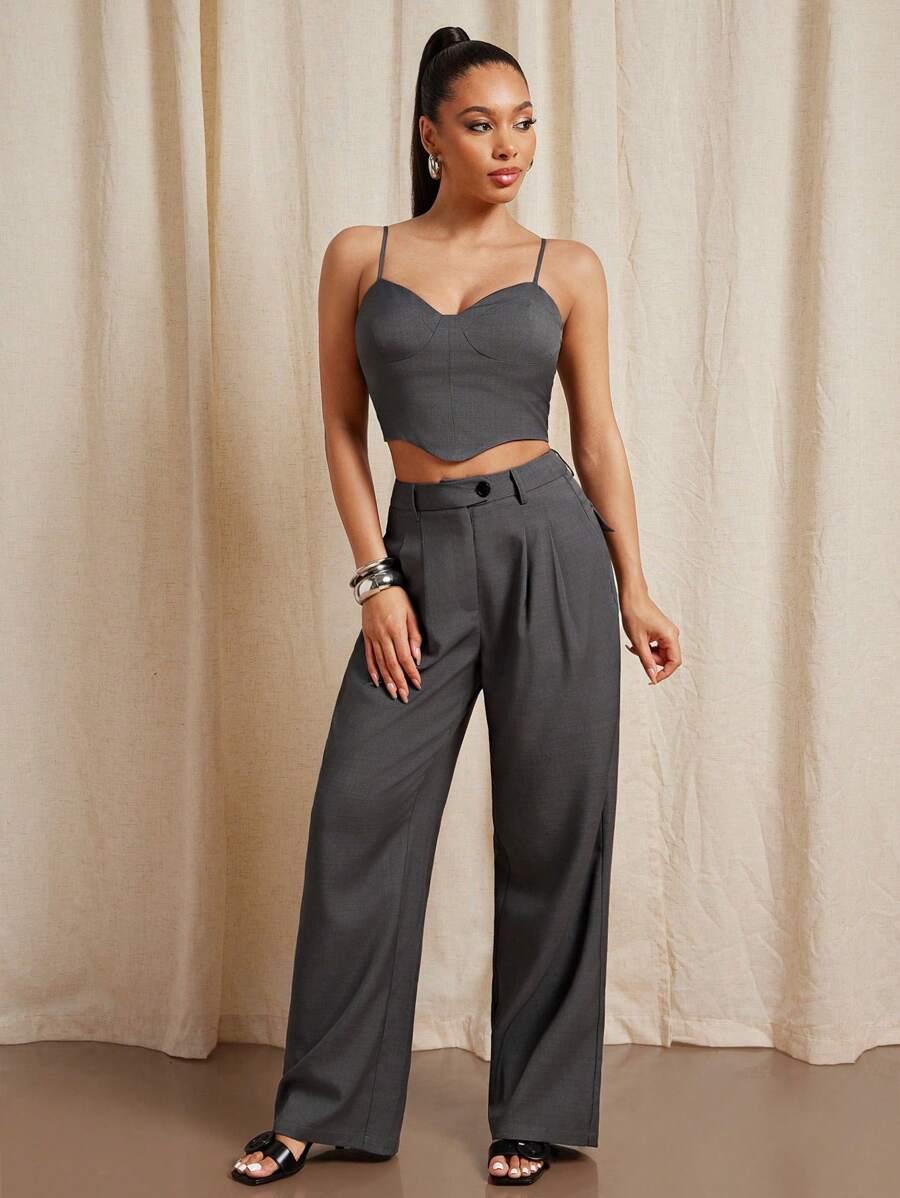 Vixey Asymmetrical Hem Seam Detail Office Cami Corset Top, Business ...