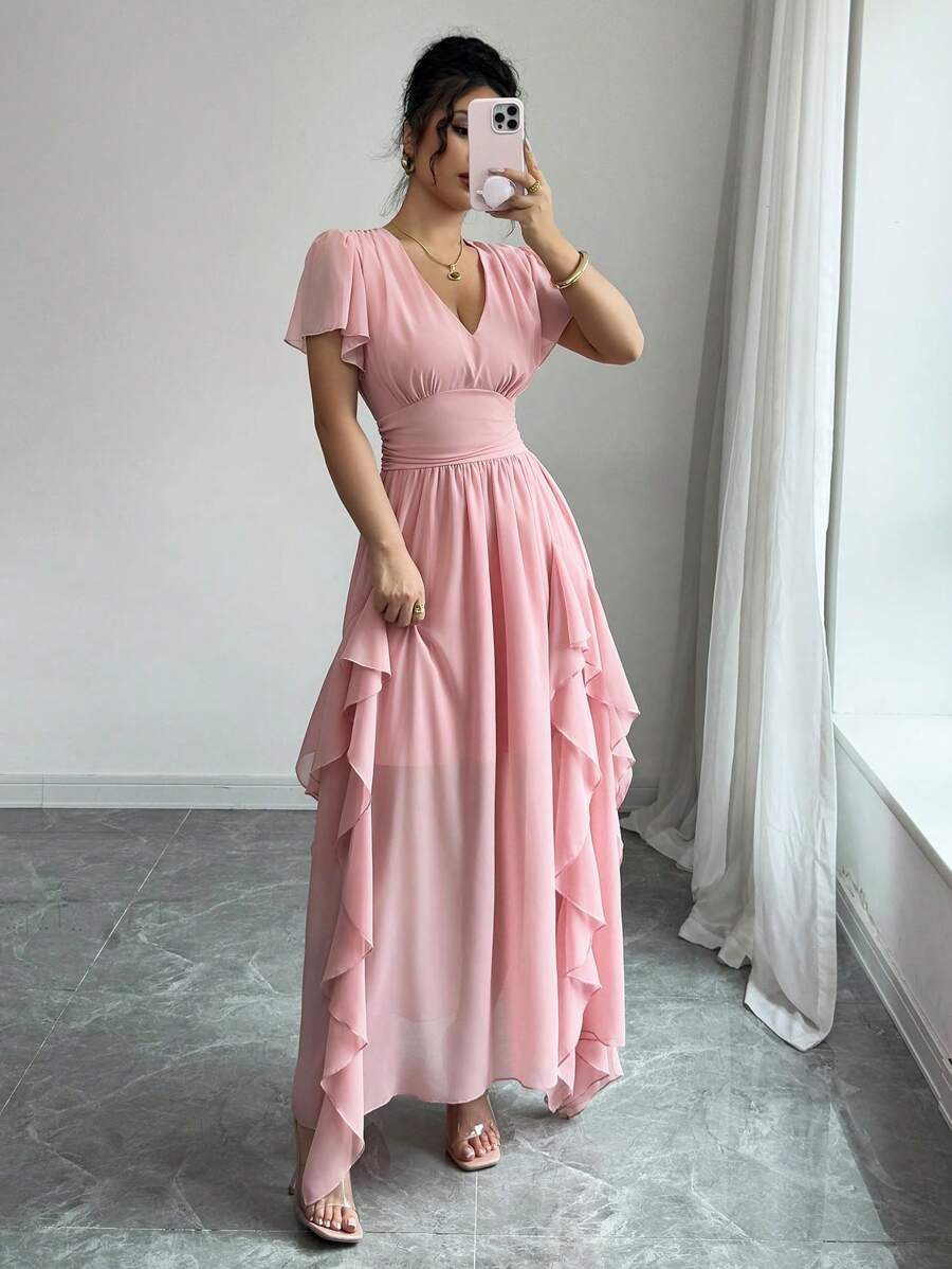 Rafferiza Elegant Figure-Flattering Ruffled Hemline Dress, French ...