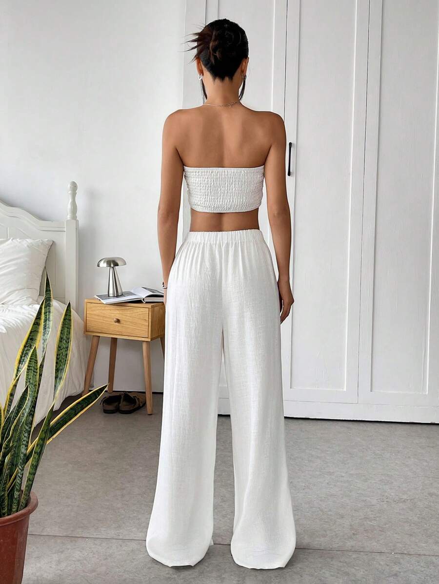 SHEIN EZwear 2pcs Set Linen Elegant Date Night Solid Color Bandeau ...