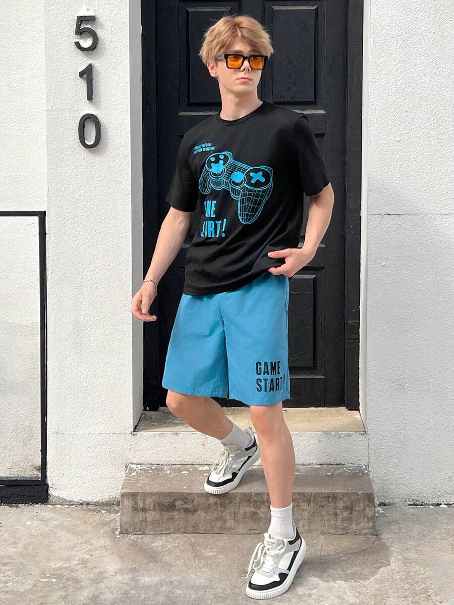 SHEIN Teen Boys' Casual Video Game English Letter Print T-Shirt And ...