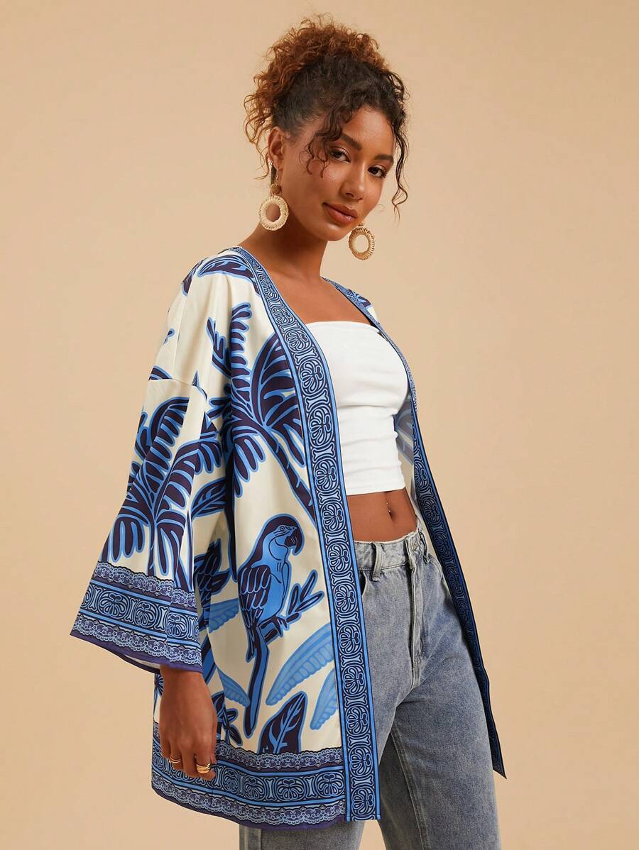 Travachic Woven Printed Long Sleeve Loose Kimono Cover Up For Women ...