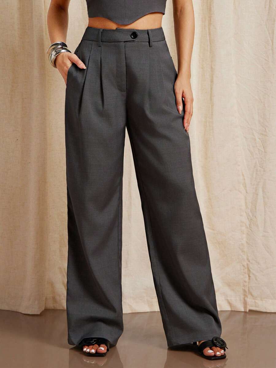 Vixey Solid Pleated Wide Leg Office Trouser Pants, Business Casual ...