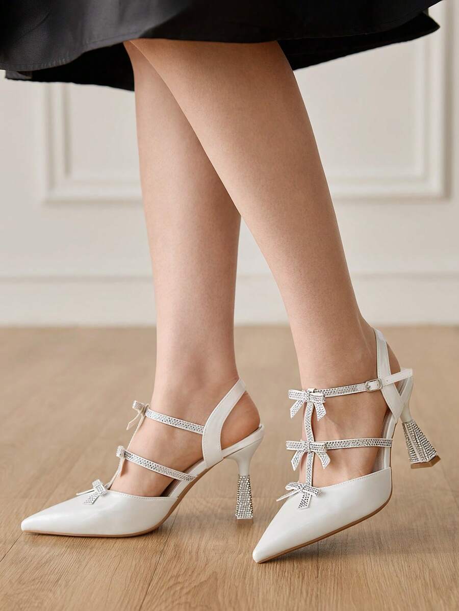 CUCCOO HITCHD Women's Pointed Toe Rhinestone Bow Decor High Heel Pumps ...