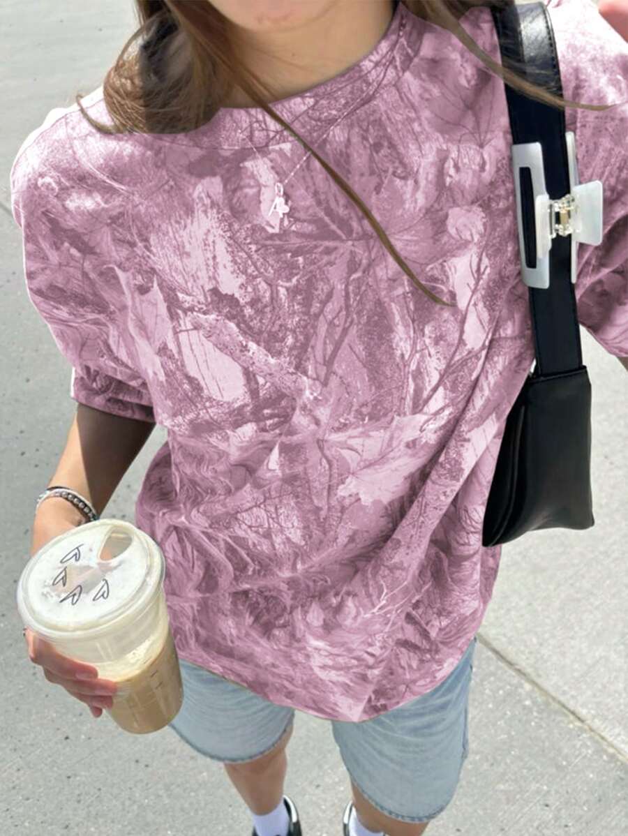 Women's Casual All-Over Print Loose Drop Shoulder T-Shirt | SHEIN USA