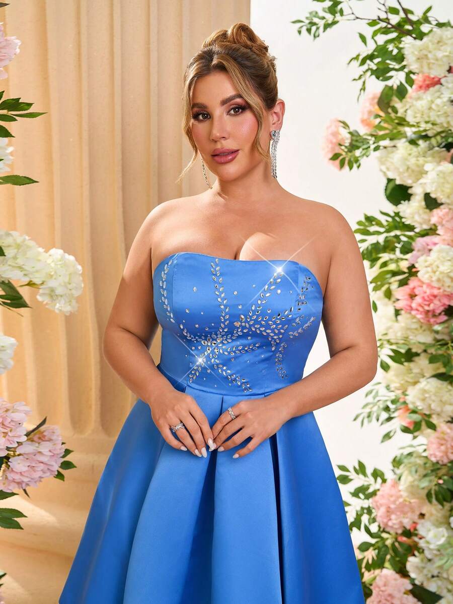 SHEIN Belle Plus Size Luxury Playful Blue Beaded Embellished Crop Hem A ...
