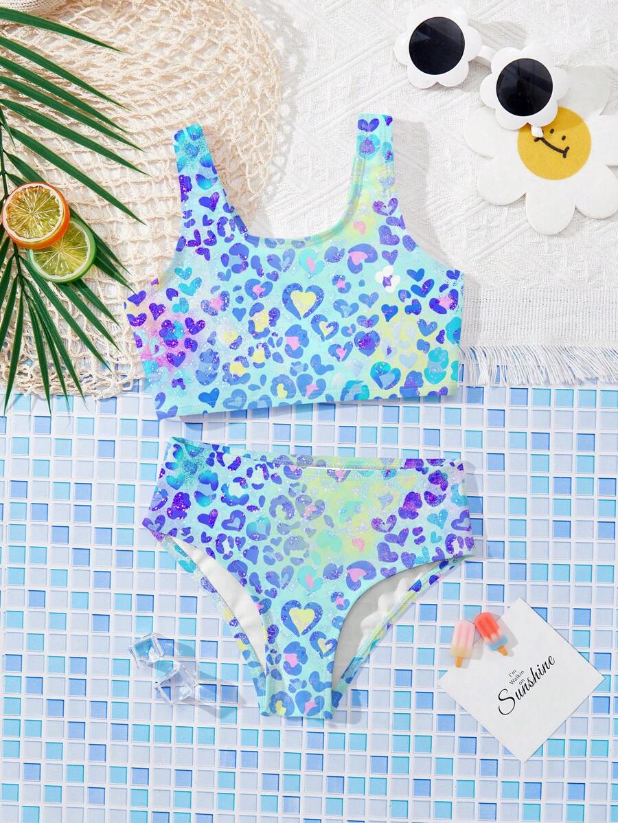 Colorful Leopard Ombre Print, Young Girls Casual Minimalist Tankini ...