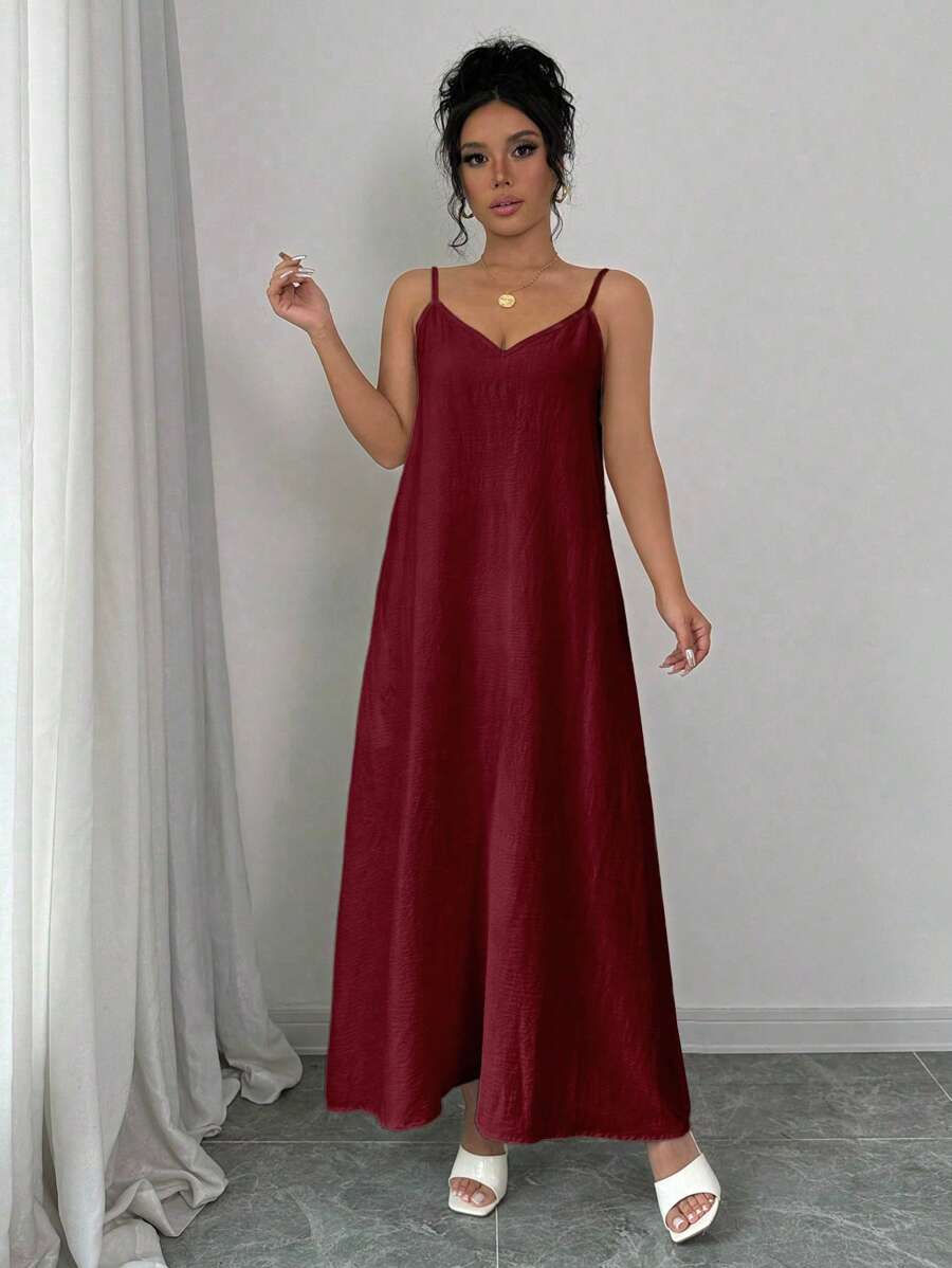 SHEIN Raffinéa Adjustable Strap Loose White Long Cami Dress For Women ...