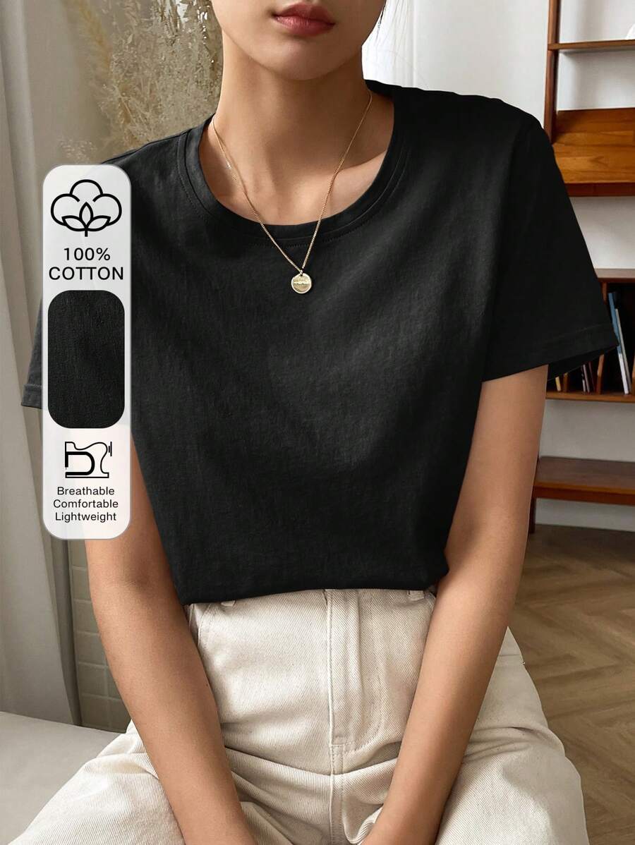 DAZY Solid Round Neck Tee | SHEIN USA