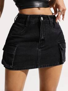SHEIN ICON Casual Washed Denim Mini Skirt | SHEIN USA